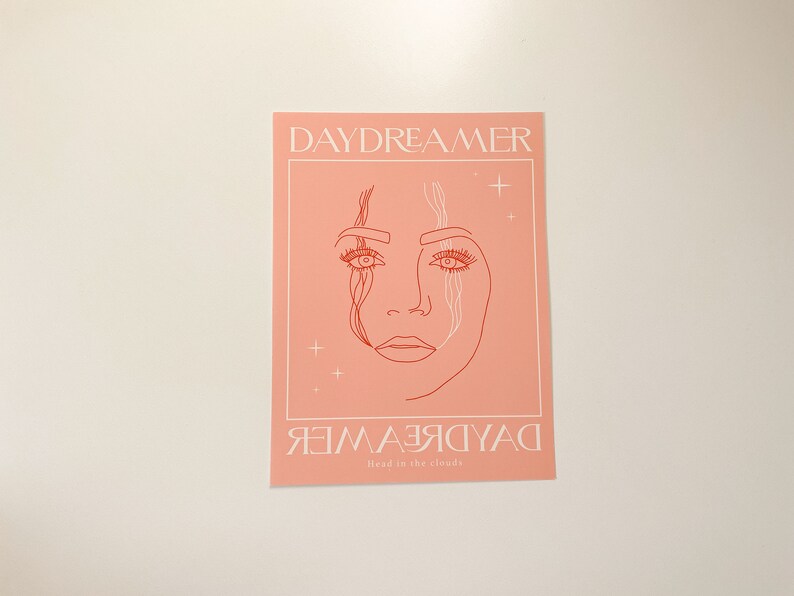 Daydreamer Line Art Illustration, A4/A5 Art Print, Pink Wall Art ...