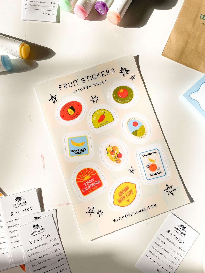 Stationery Bundle, Fruit Stationery, Fruit Sticker Sheet, Sticky Notes ...