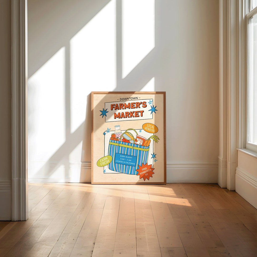 Farmer's Market Art Print, Cute Market Art, Poster Illustrated Art ...