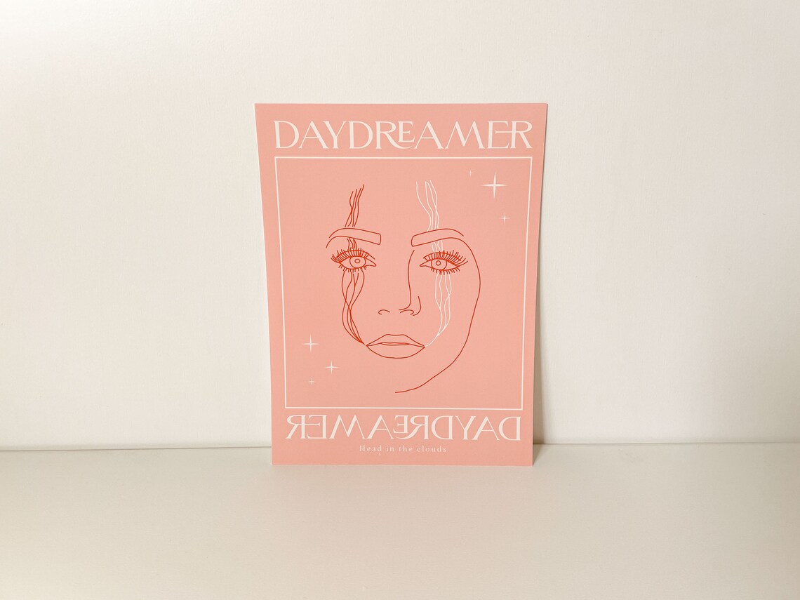 Daydreamer Line Art Illustration, A4/A5 Art Print, Pink Wall Art ...