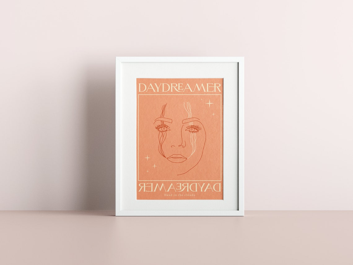 Daydreamer Line Art Illustration, A4/A5 Art Print, Pink Wall Art ...