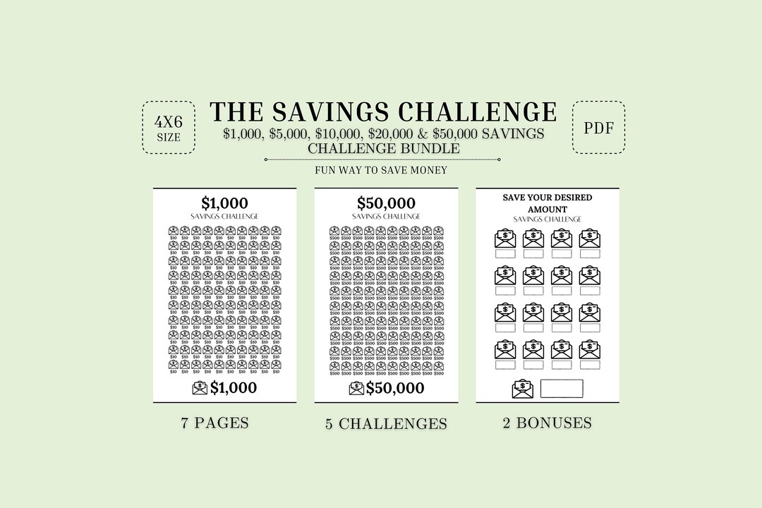 The Savings Challenge Printable PDF Savings Challenge Bundle | 1,000 ...