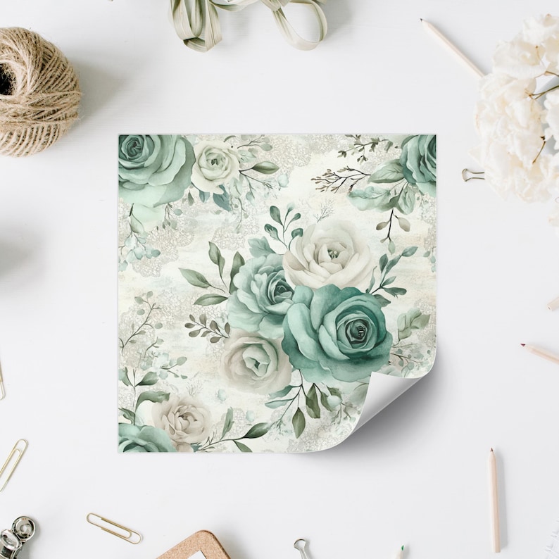 20 Emerald Green Rose Garden Watercolor Digital Paper | 12x12in Bundle ...