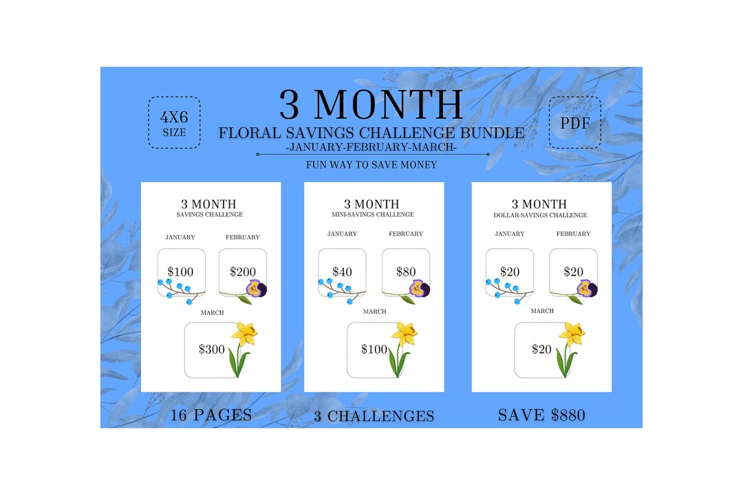 Floral Savings Challenge Bundle: 3-month Money Saving (PDF Printable ...