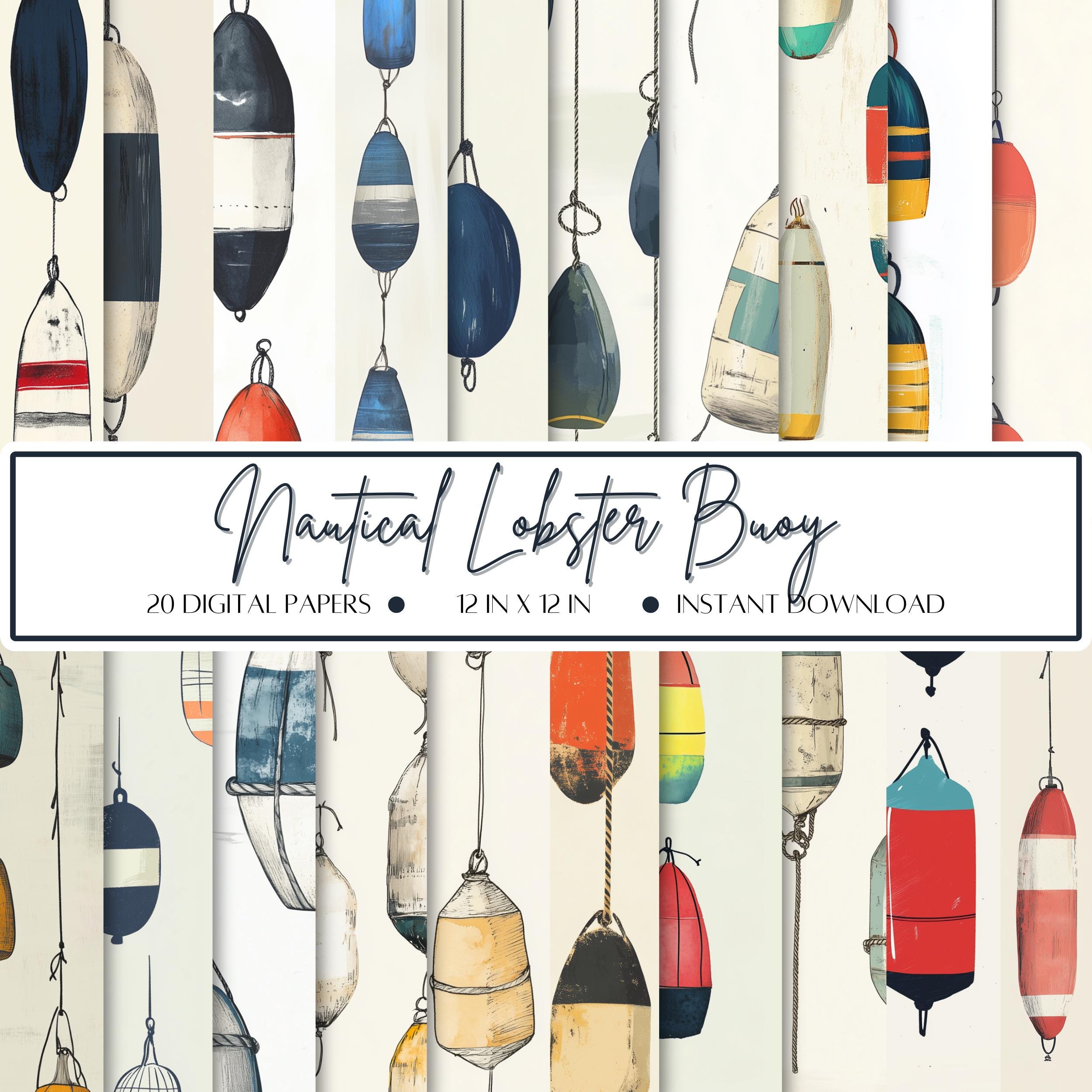 20 Nautical Lobster Buoy Watercolor Digital Paper | 12x12in Bundle ...