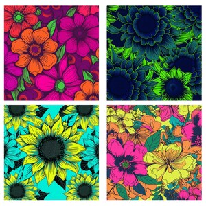 20 Retro Vibrant Florals Digital Paper | 12x12in Bundle | Commercial ...