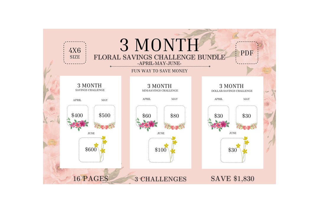 Q2 Floral Printable PDF Savings Challenge Bundle | Mini Savings ...