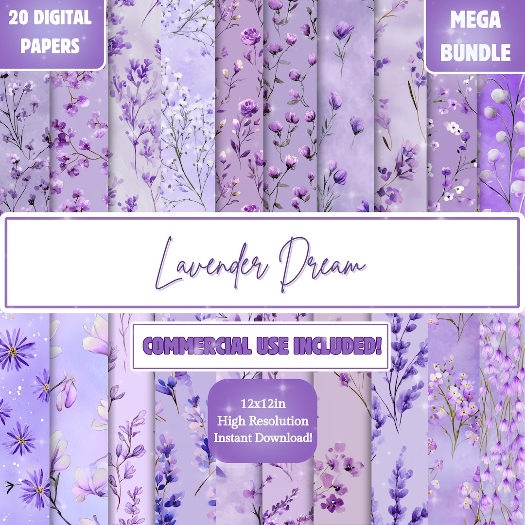 Lavender Dream Digital Paper Bundle | Watercolor Floral Patterns ...