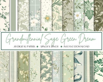 20 Emerald Green Rose Garden Watercolor Digital Paper | 12x12in Bundle ...