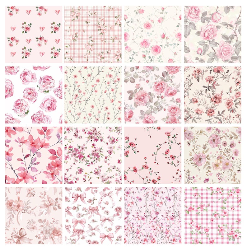 Pink Coquette Digital Paper Bundle | 20 Floral Scrapbook Papers 12x12 ...
