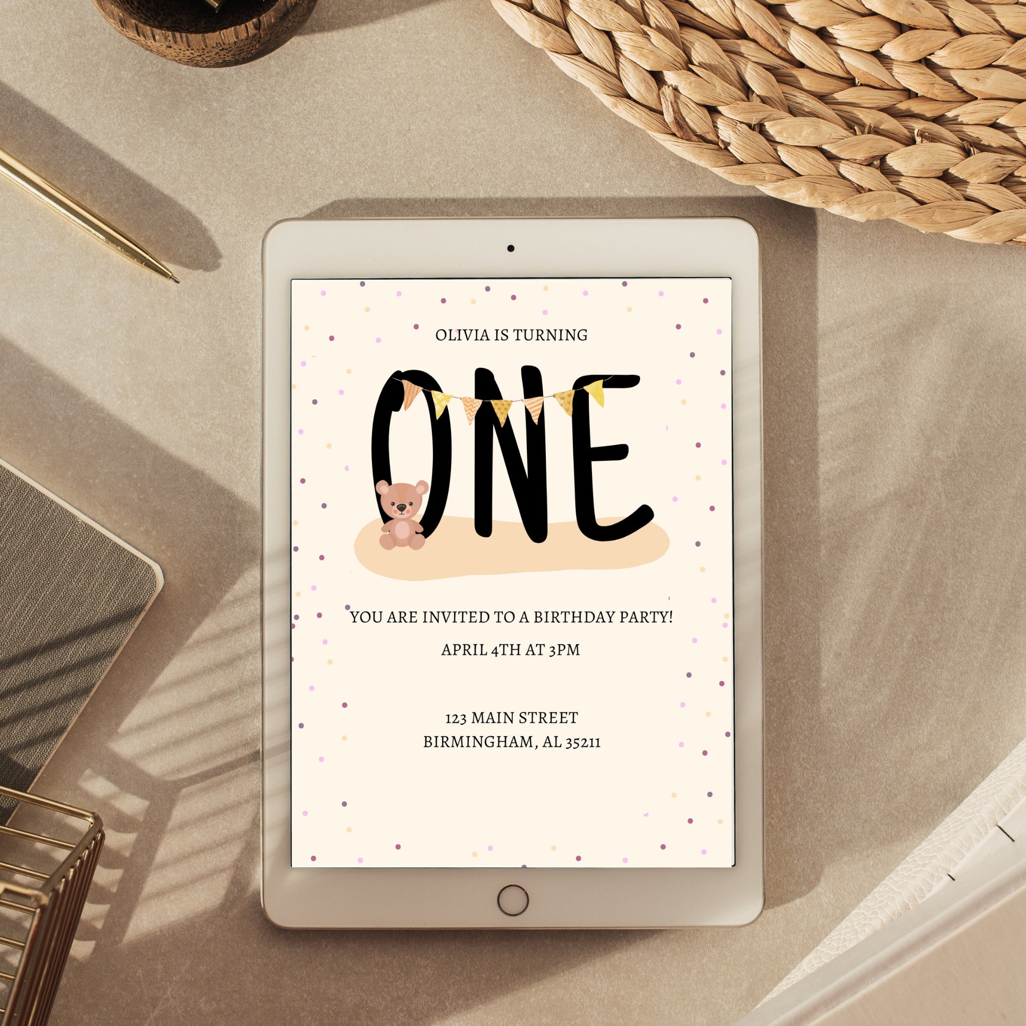 Editable First Boho Neutral Birthday Invitation Girl Hippie Earthy Boho ...