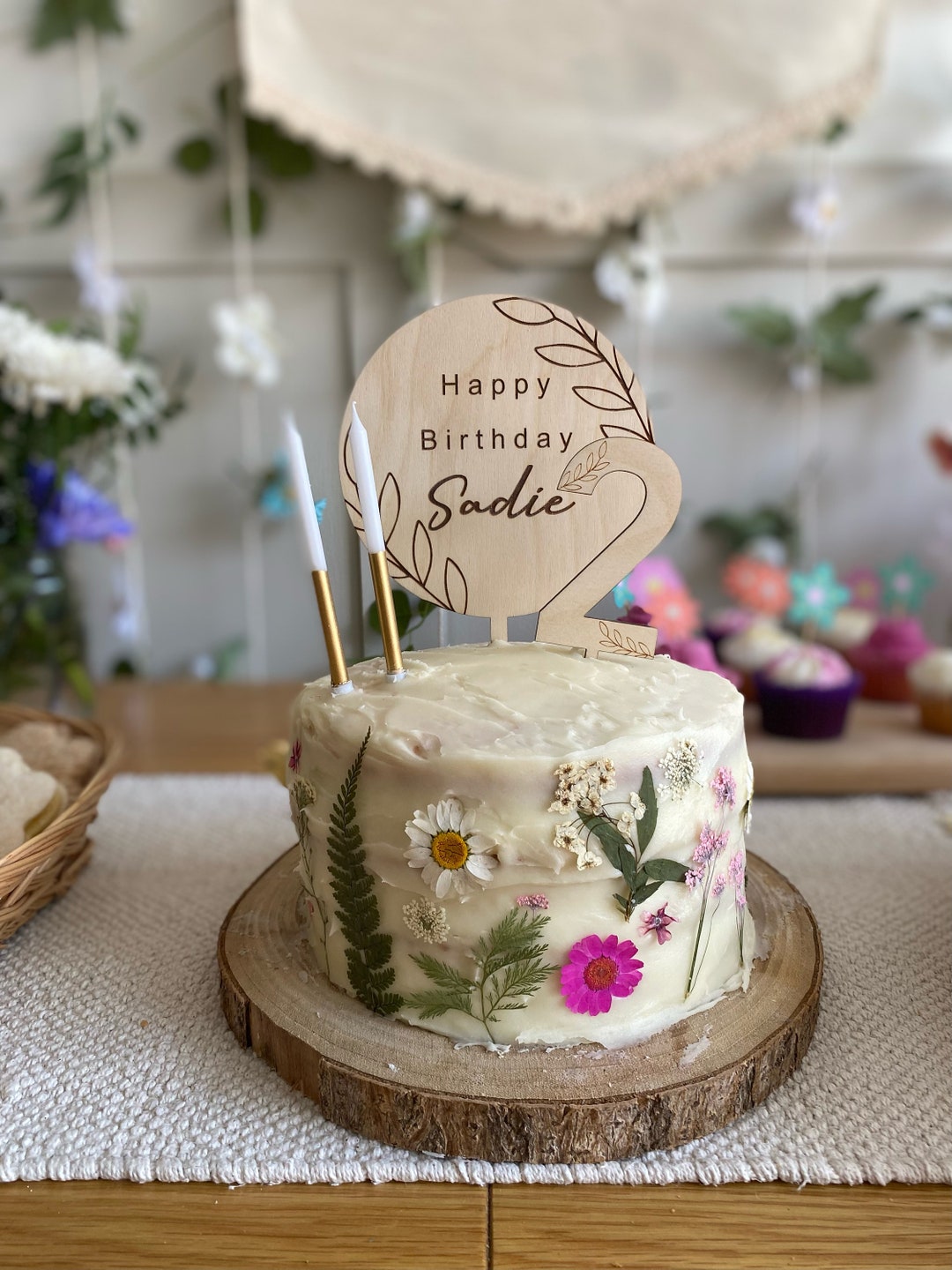 Botanical Leaf Birthday Cake Topper | Personalised Cake Topper | Paddle ...