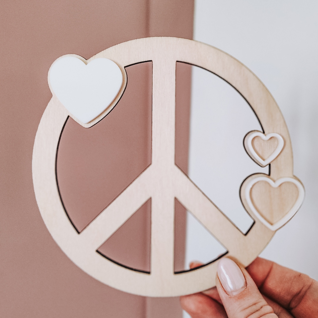 Peace and Love Sign | Peace Sign With Hearts Wooden and Acrylic Layered ...