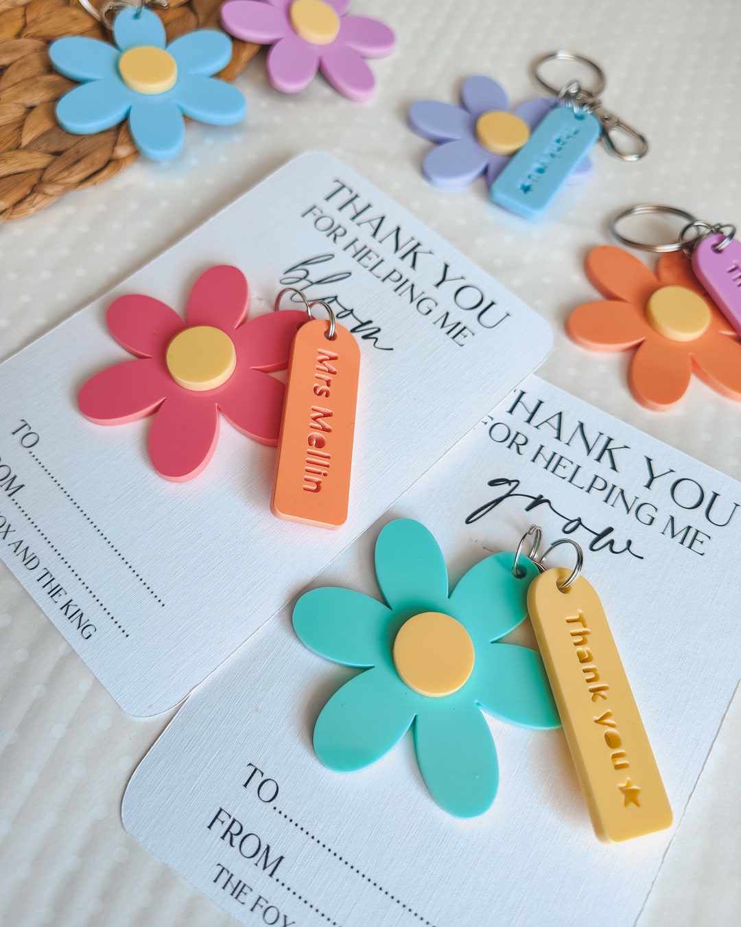 Teacher Gift | Flower Keyring | End of Term Gift | Thank You for ...