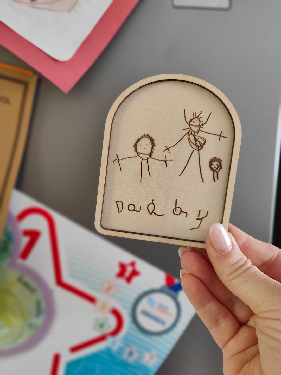 Children's Drawing Engraved Magnet | Personalised Engraved Drawing on ...