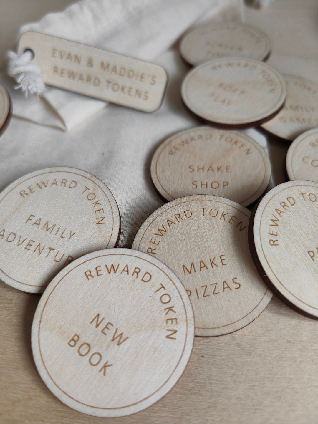 Reward Tokens | Wooden Reward Tokens With Personalised Bag | Reward ...