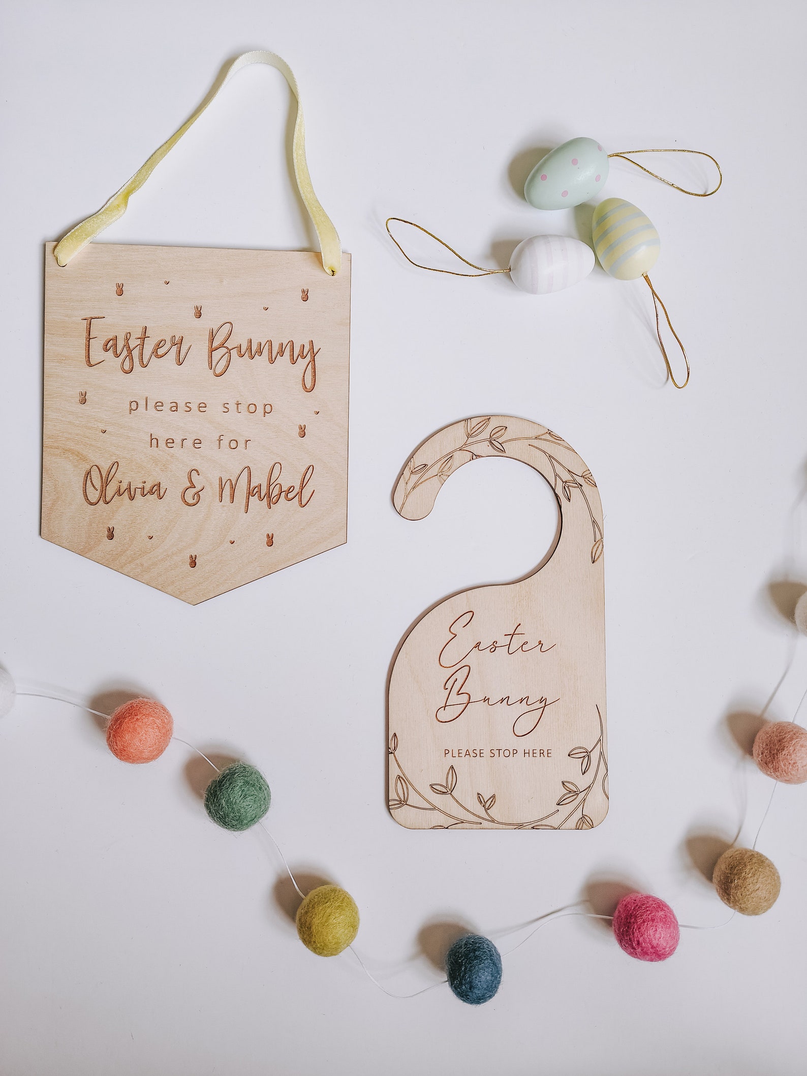 Easter Bunny Stop Here Sign | Personalised Easter Hanging Flag ...