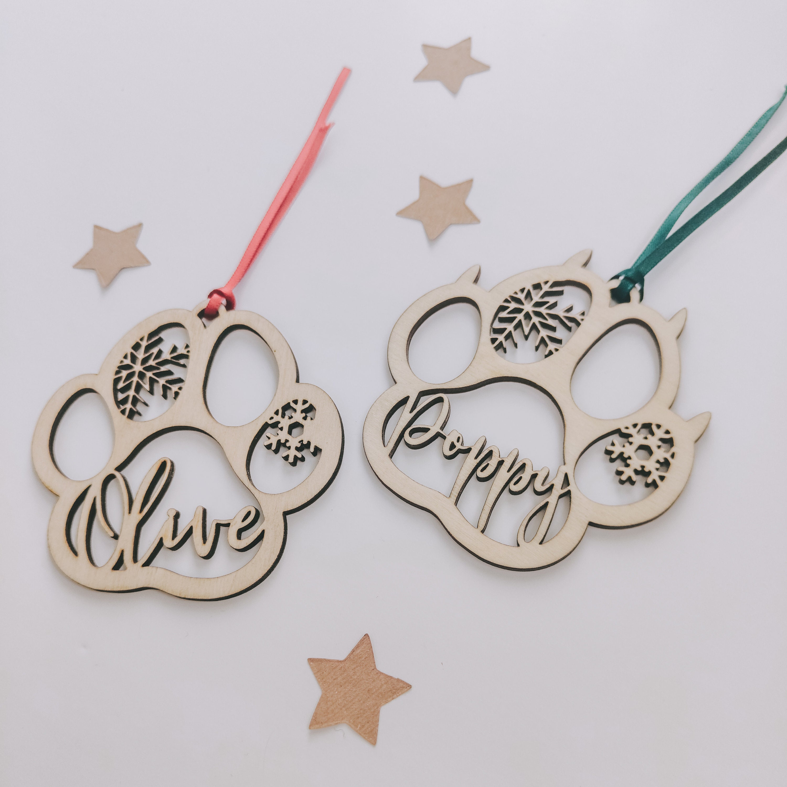 Paw Print Christmas Decoration | Personalised Cat Dog Paw Print Bauble ...