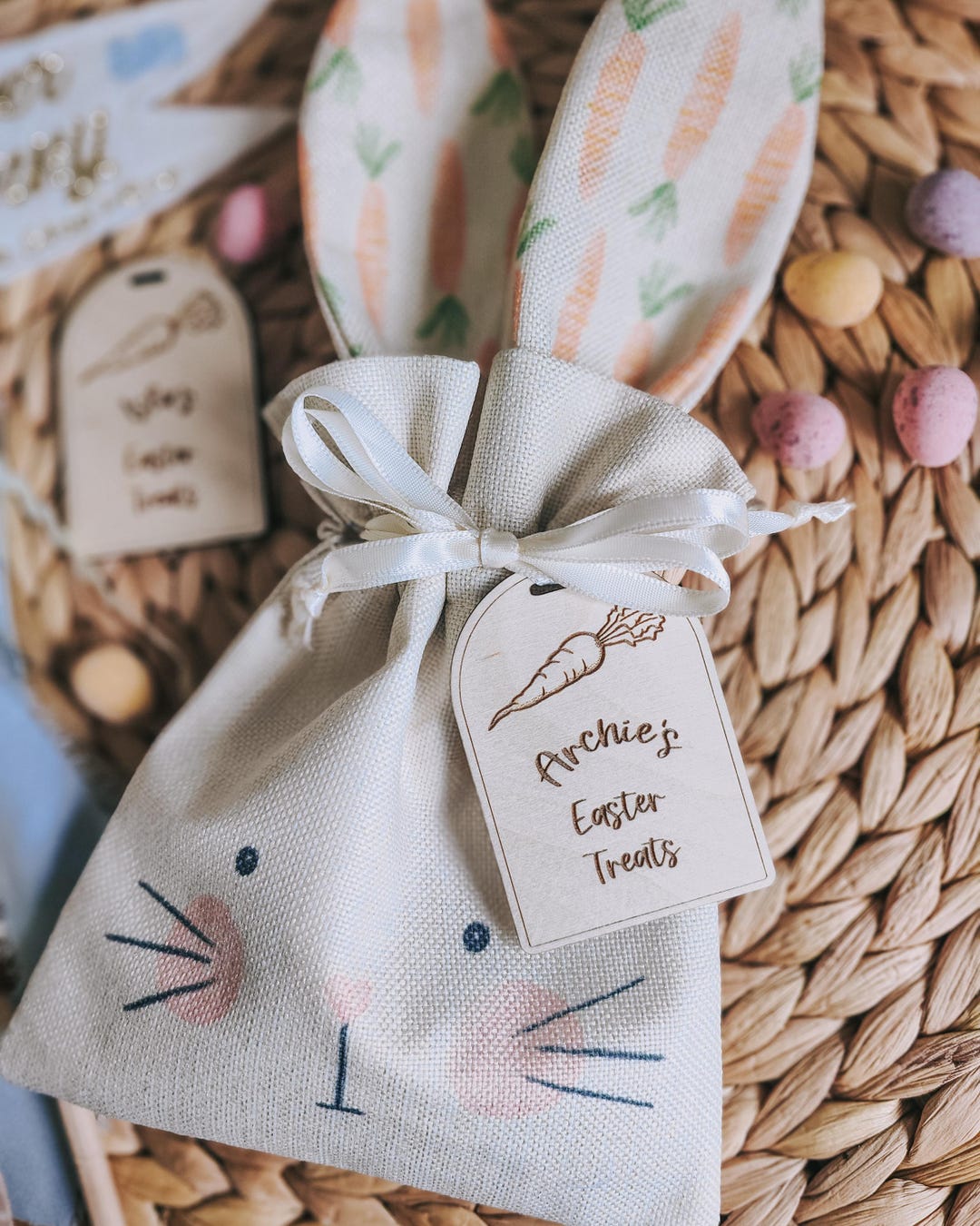Easter Bunny Treat Bag With Personalised Tag - Etsy