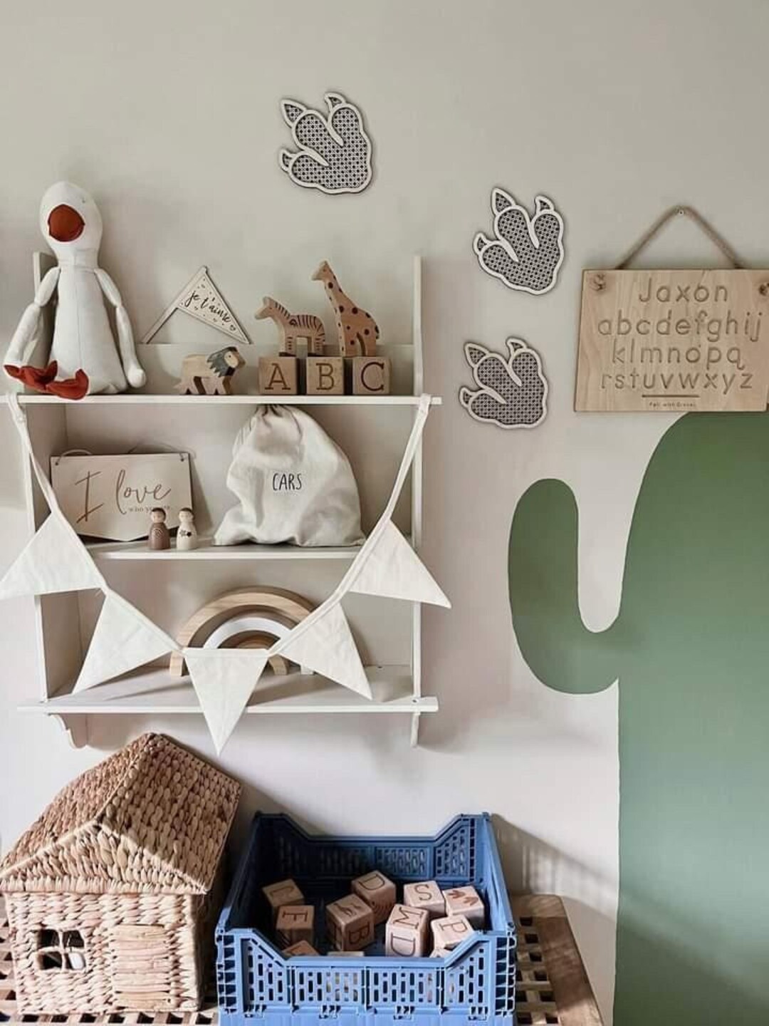 Rattan Dinosaur Footprint | Boho Nursery Decor | Rattan Effect Dino ...