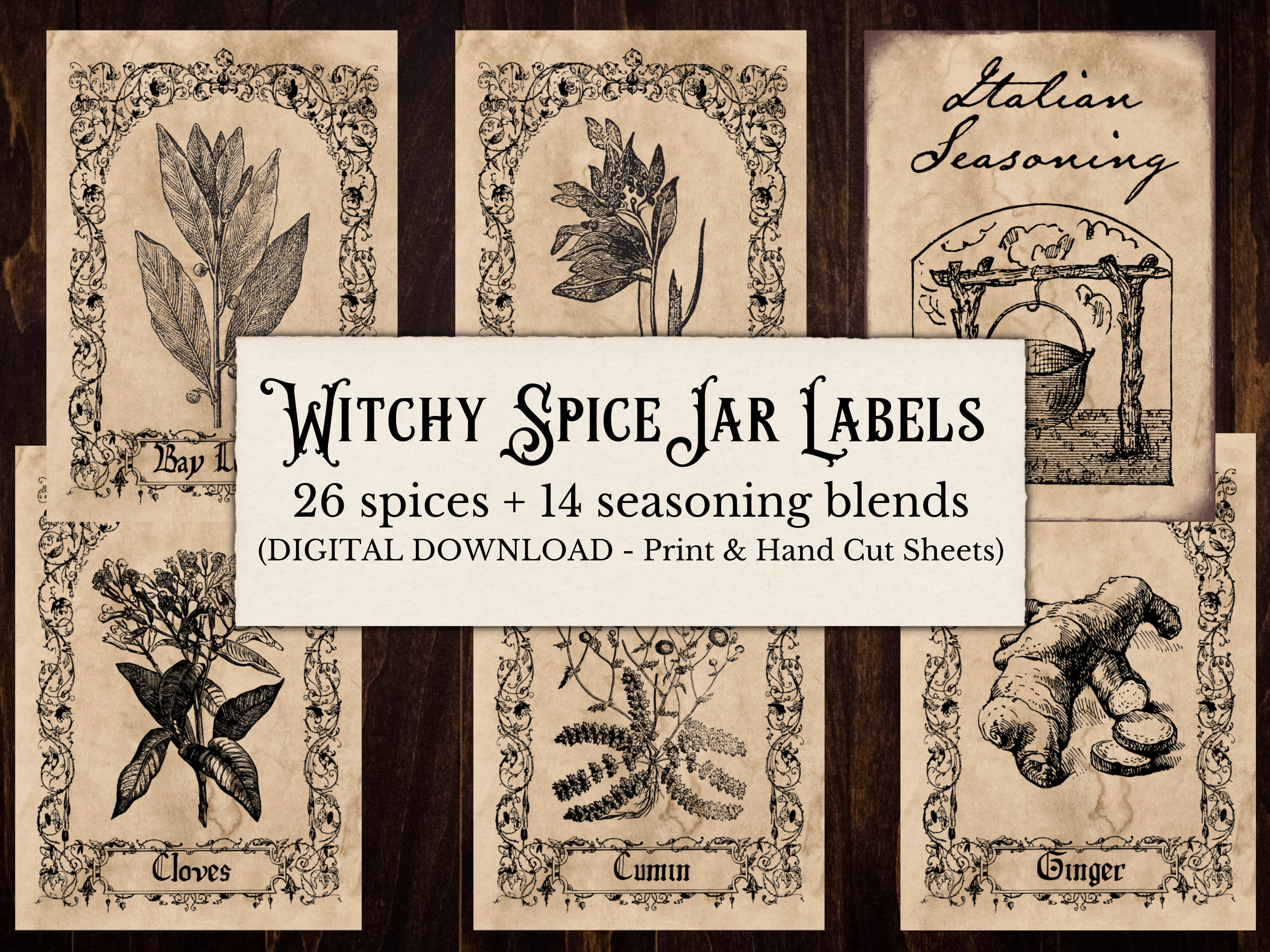 Witchy Spice Jar Labels Digital Download Printable Apothecary Spice ...