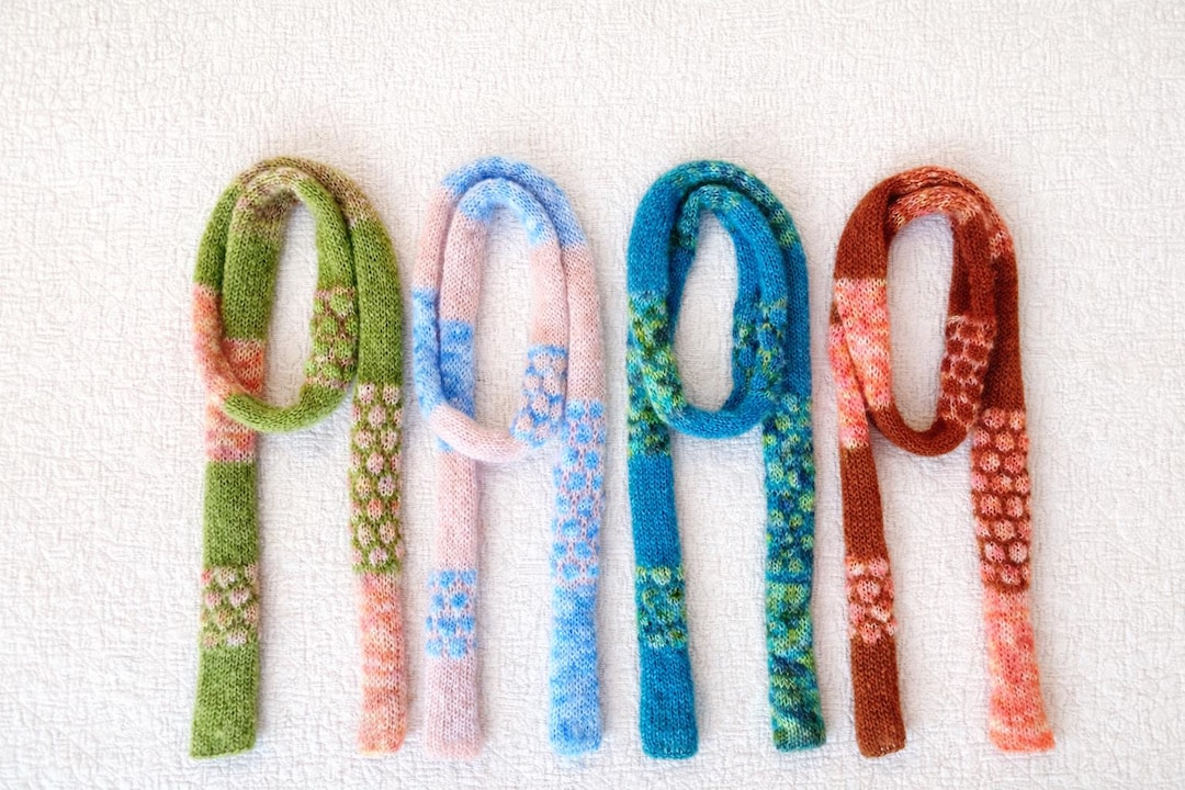 Colorful Mohair Skinny Scarf – Lightweight Hand Knit Scarf With Bubble ...