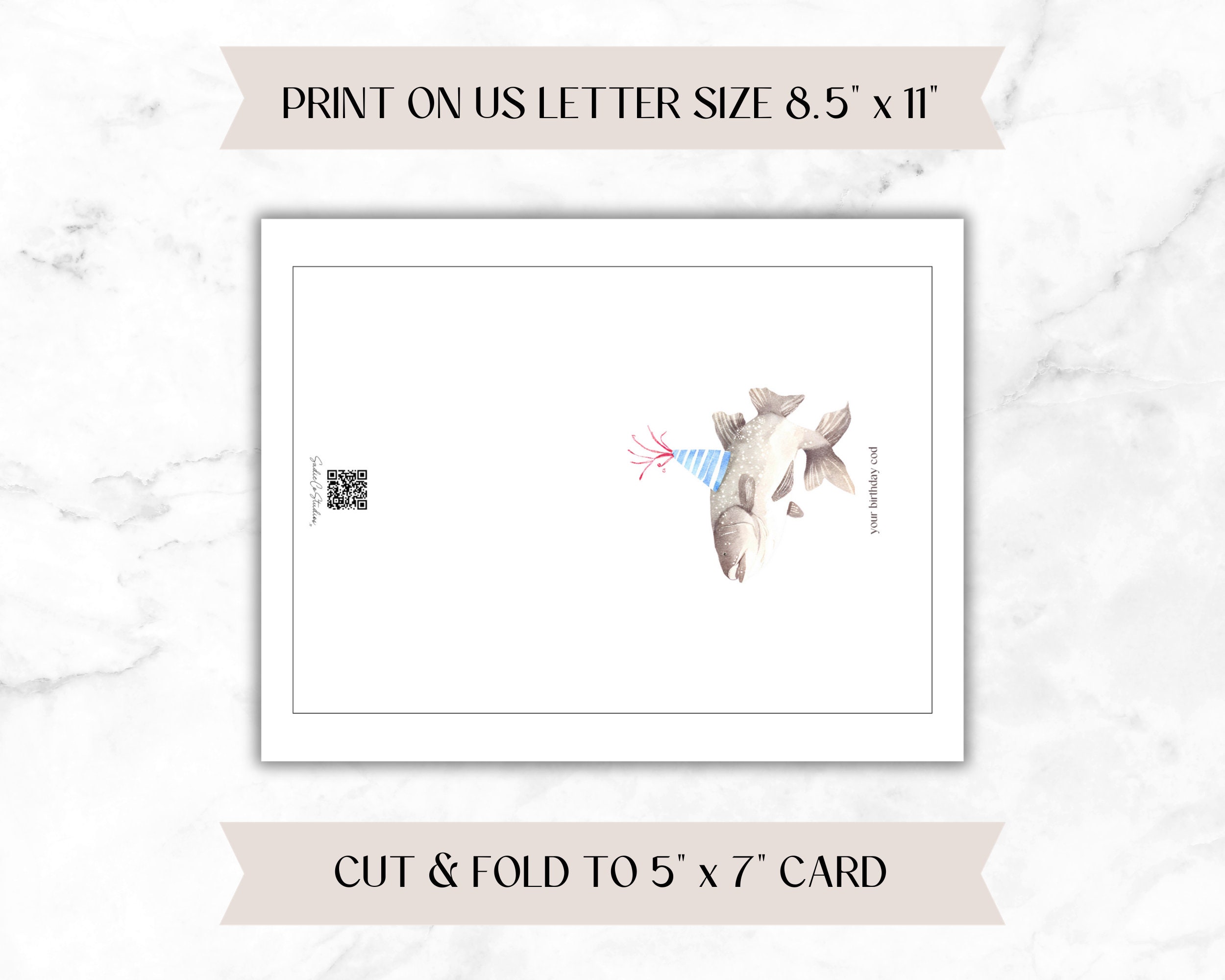 Birthday Cod - Printable Birthday Card - Punny Birthday Card - Instant ...