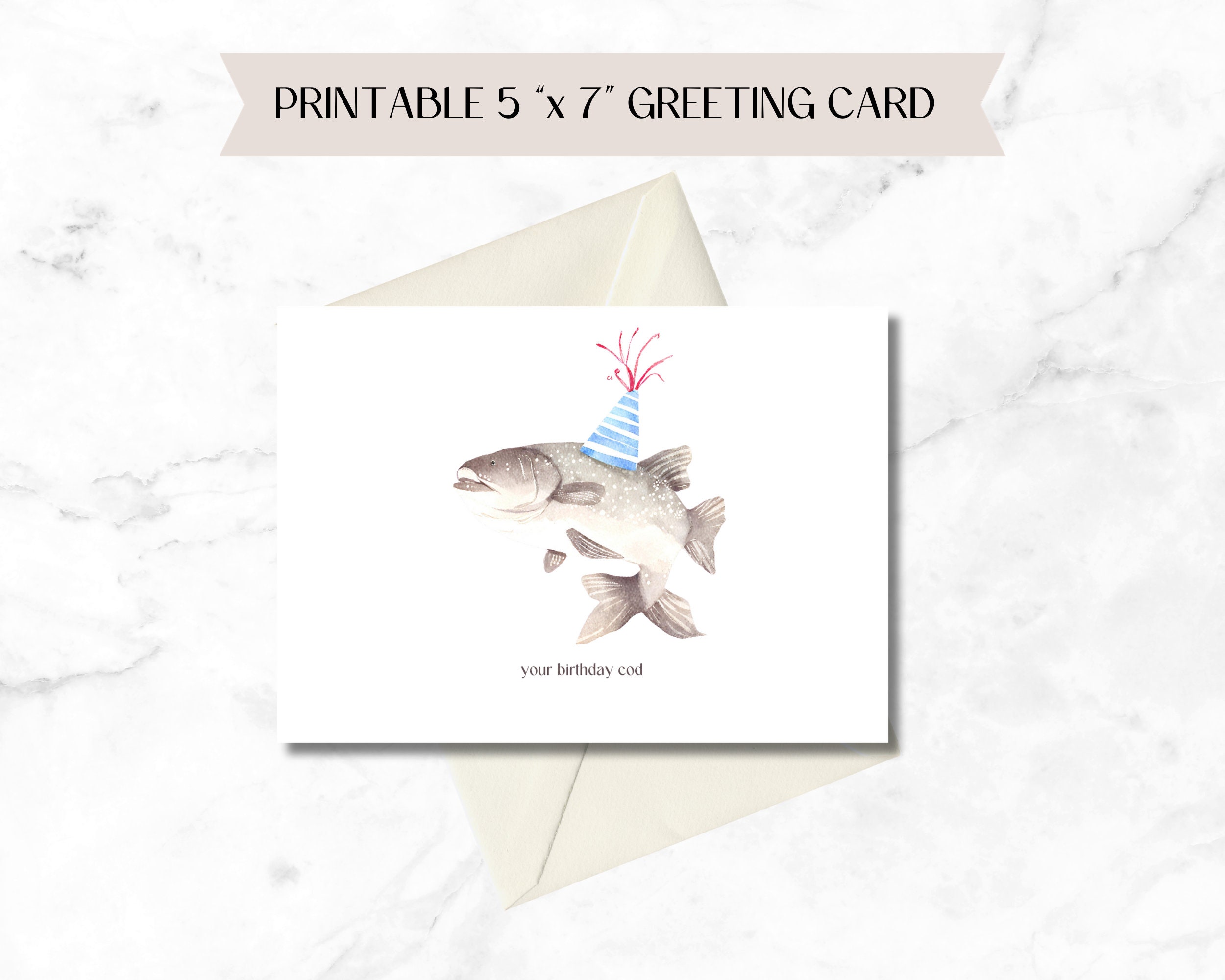 Birthday Cod - Printable Birthday Card - Punny Birthday Card - Instant ...