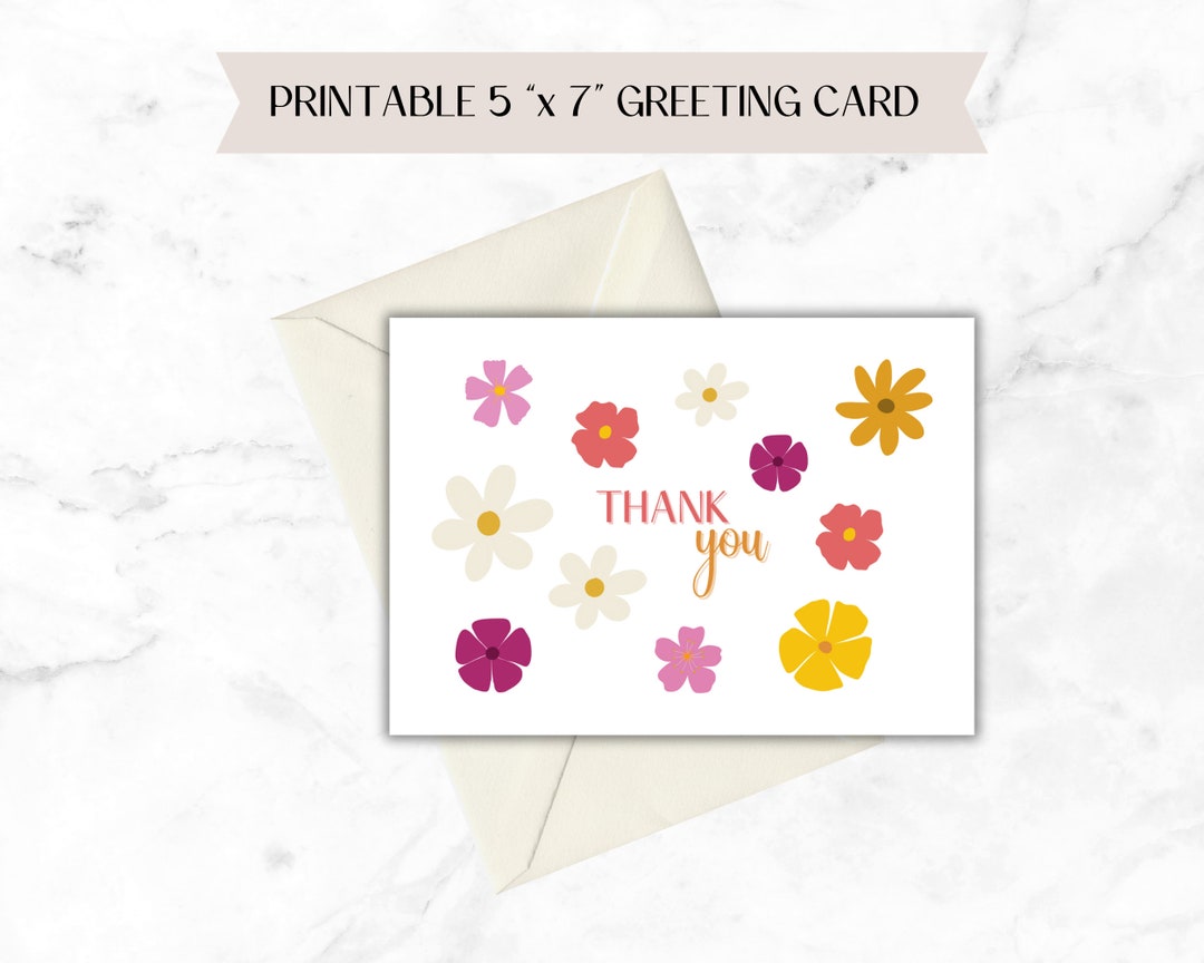 Thank You Floral - Printable Card - PDF PNG - Instant Download - 5x7 - Etsy