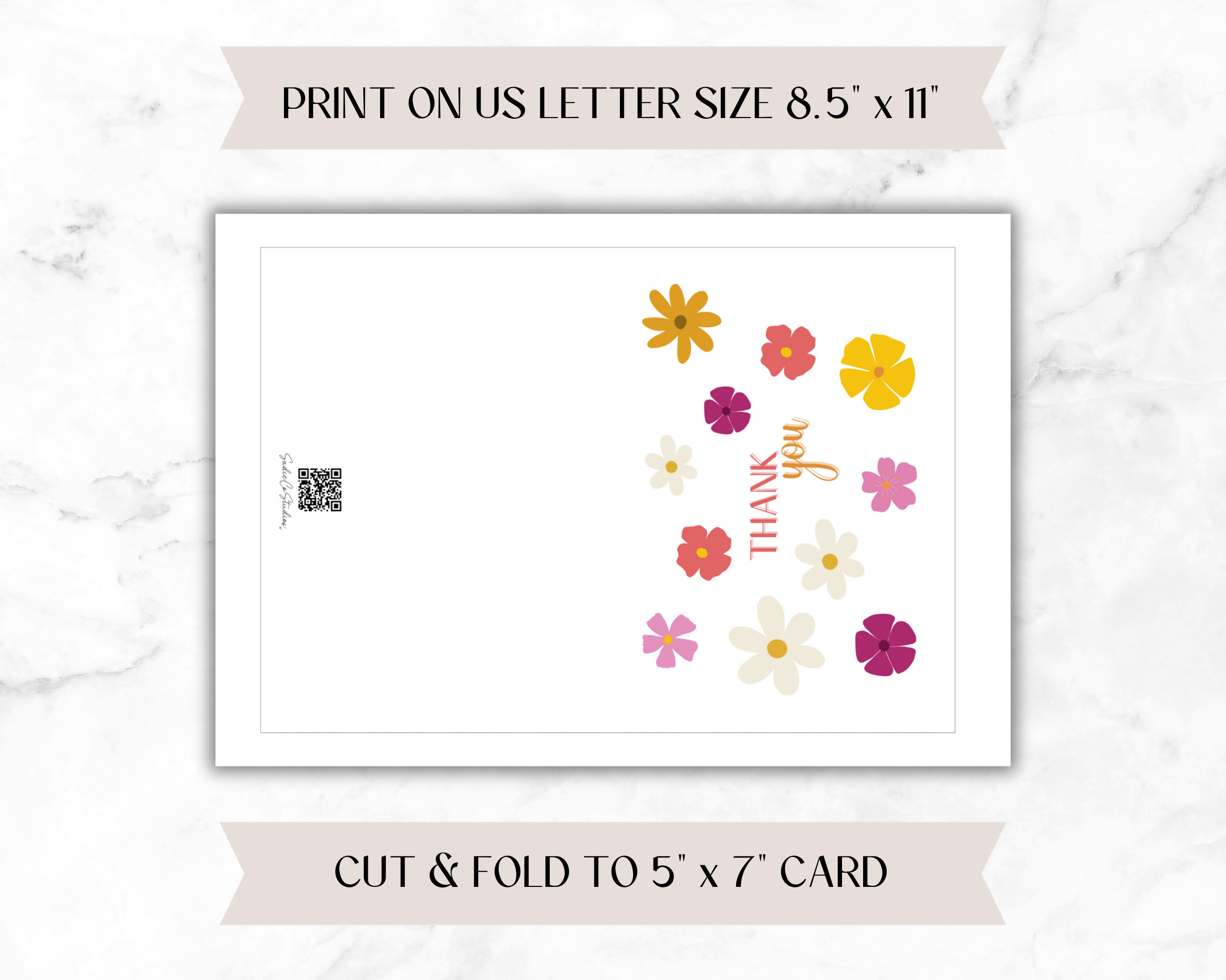Thank You Floral - Printable Card - PDF PNG - Instant Download - 5x7 - Etsy