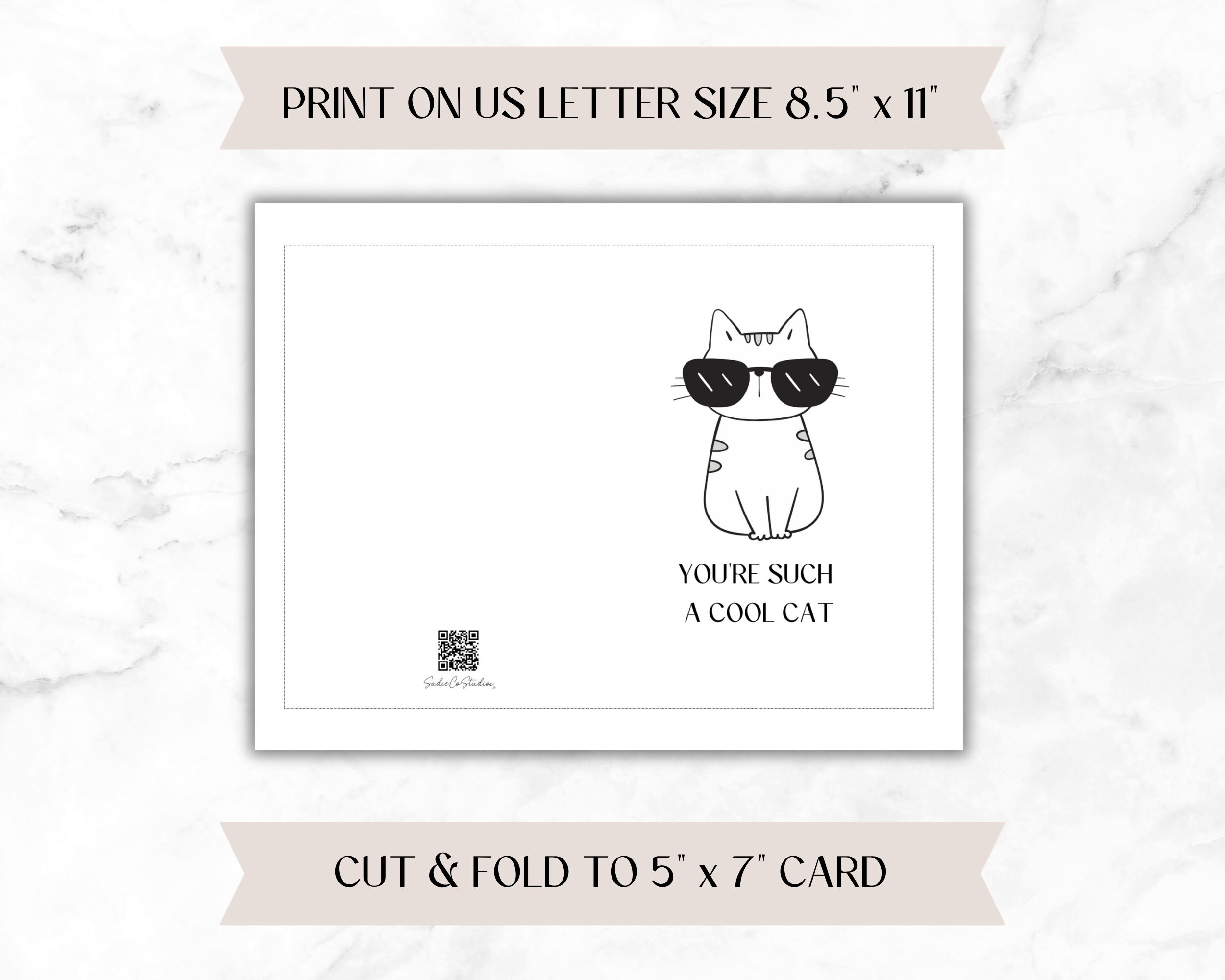 Cool Cat - Cute Printable Love Card - PDF PNG - Instant Download - 5x7 ...