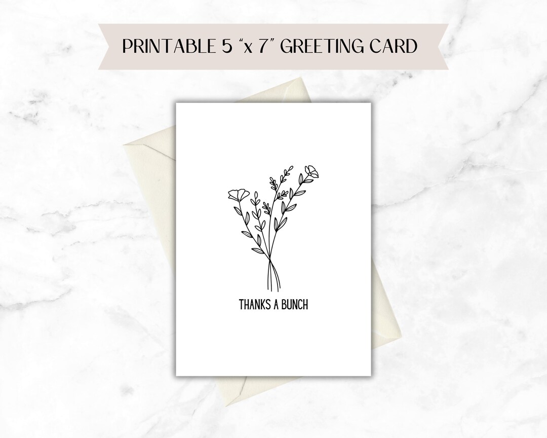 Thanks Bunches - Printable Thank You Card - PDF PNG - Instant Download ...