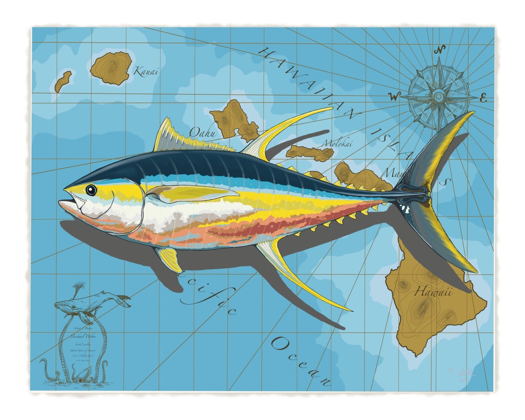 Yellowfin Tuna in Hawaii Nautical Map Print - Etsy