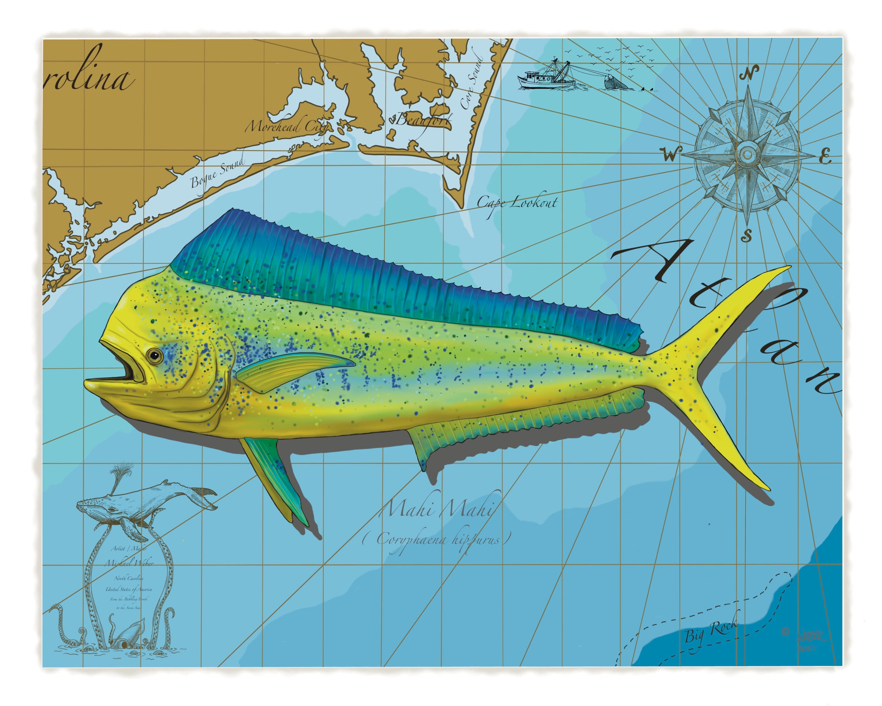 Mahi Mahi Cape Lookout Nautical Map Print - Etsy