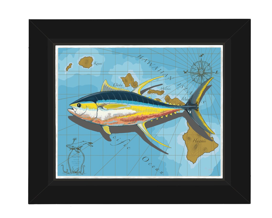 Yellowfin Tuna in Hawaii Nautical Map Print - Etsy