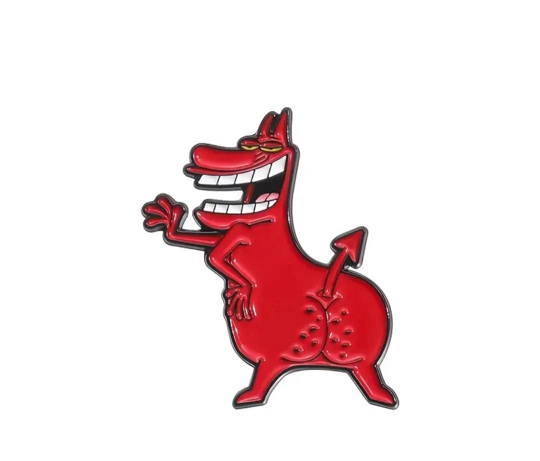 The Red Guy Cow and Chicken Metal Enamel Lapel Pin Badge Cartoon Devil ...