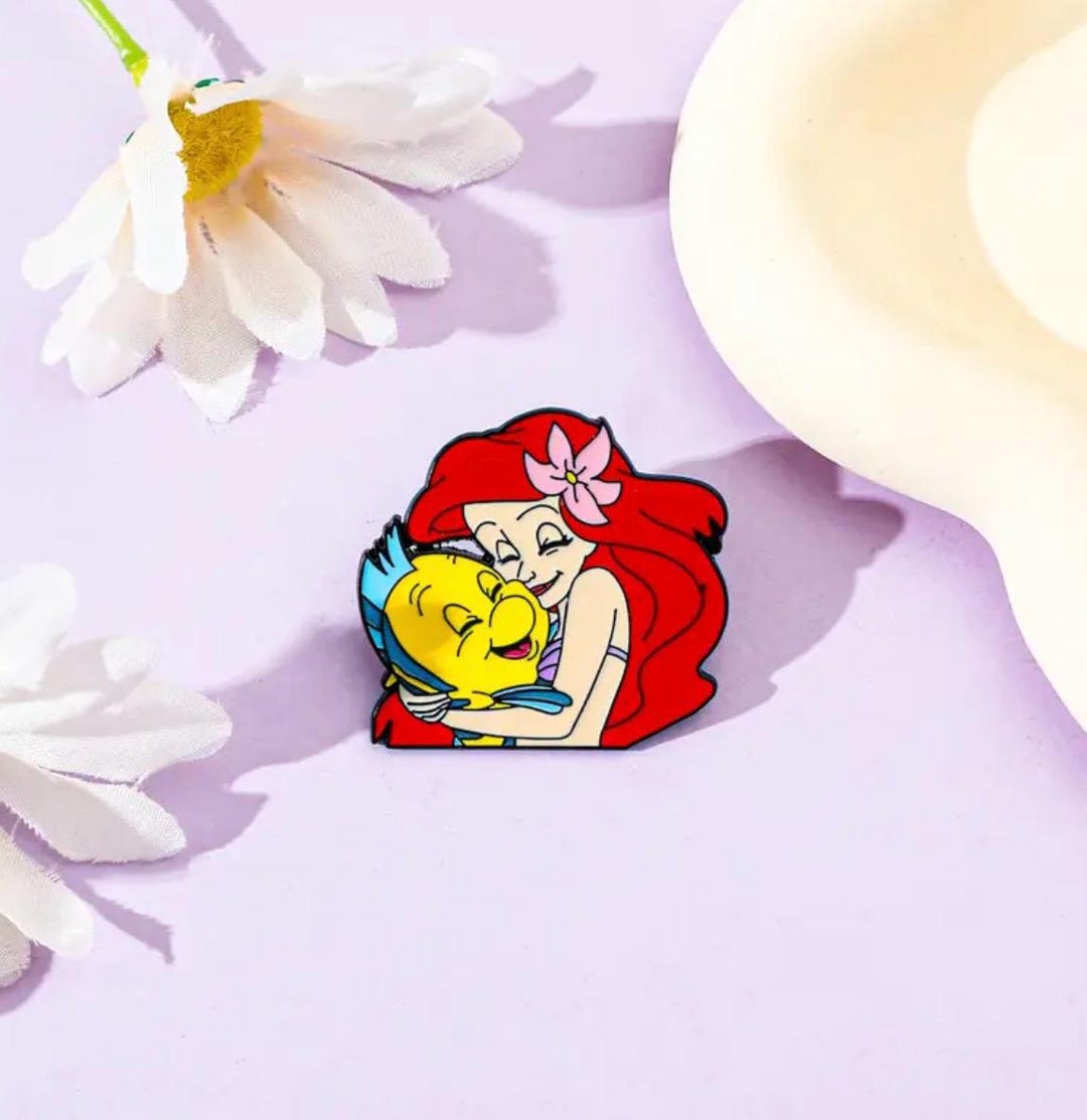 Disney's Princess Ariel the Little Mermaid Cuddling Flounder Enamel Pin ...