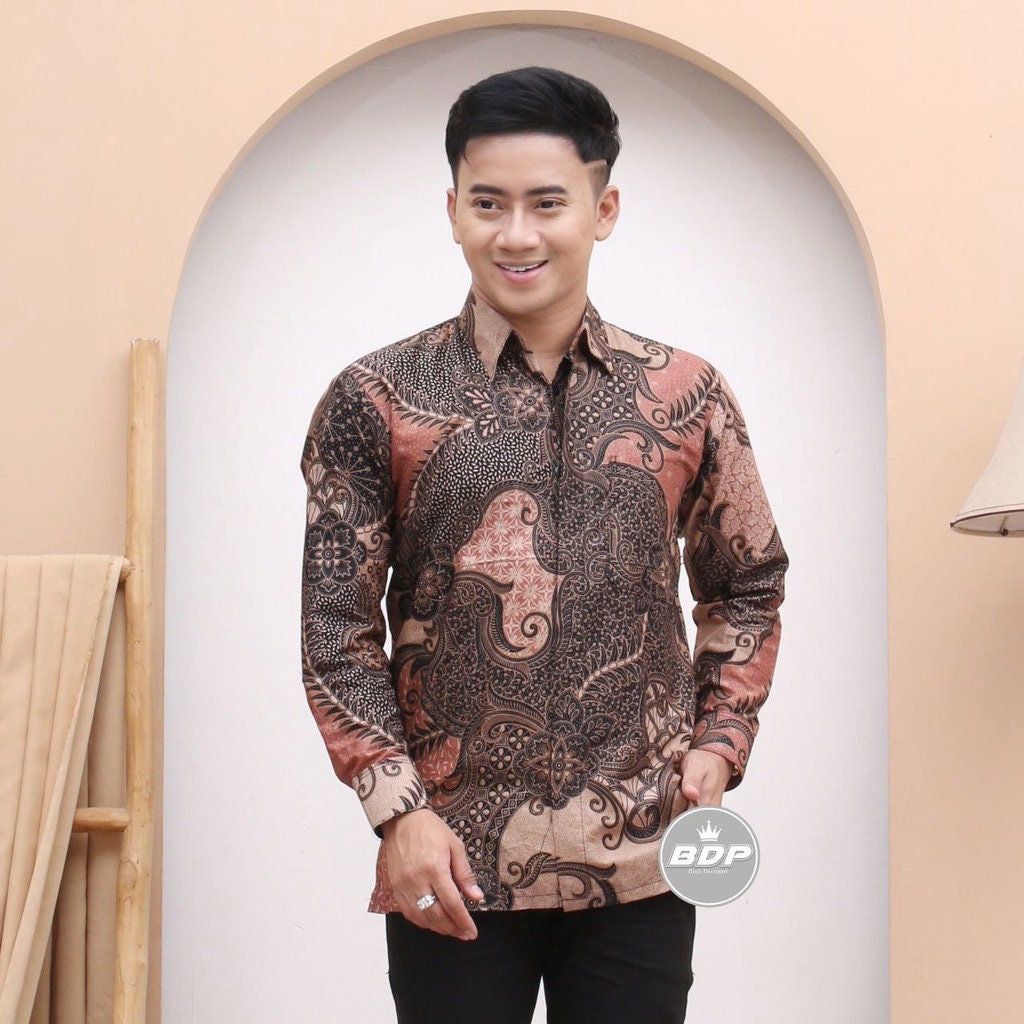Batik Shirt Men: Indonesian Long Sleeve Cotton Top - Etsy