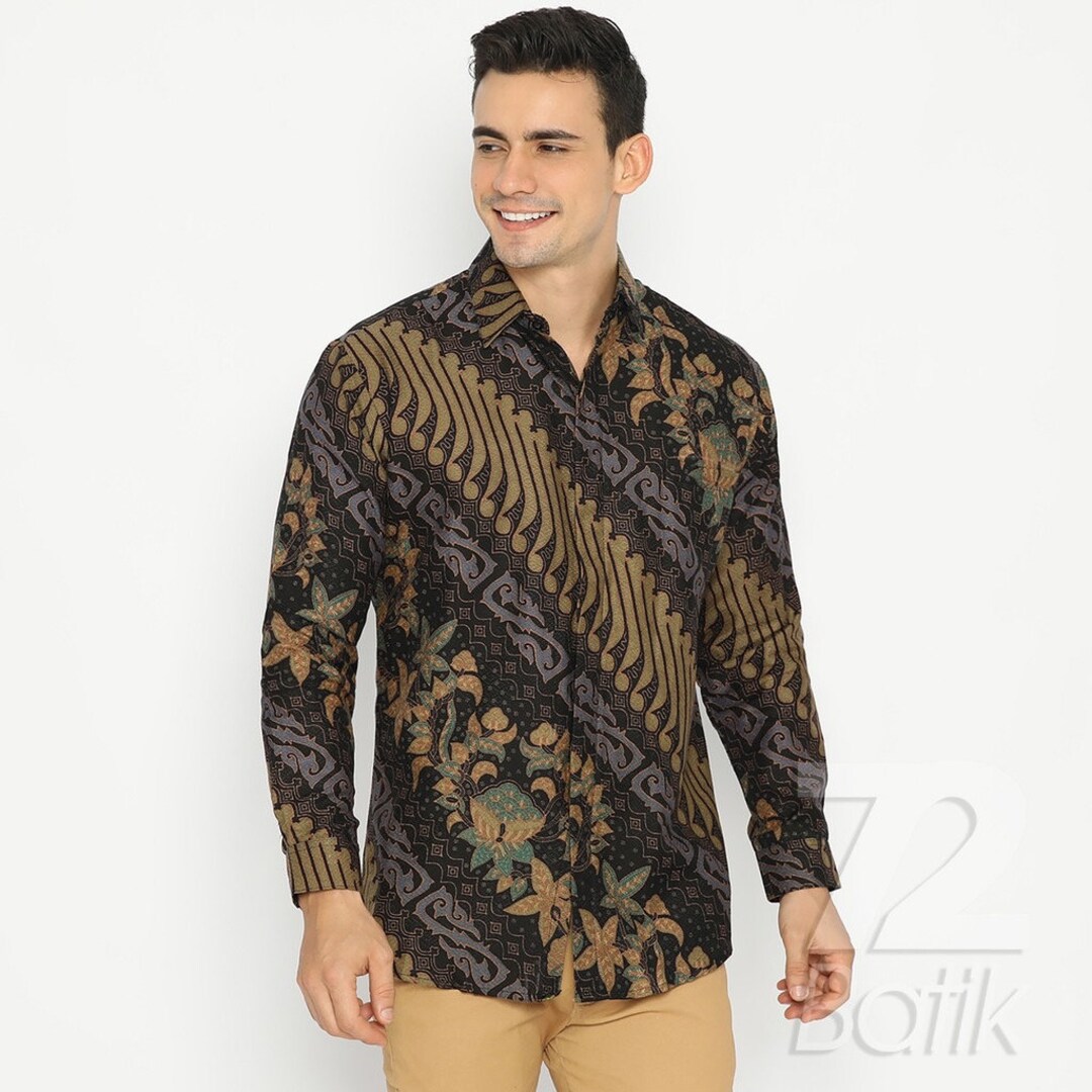 Men's Long Sleeve Batik Shirt: Slim Fit Cotton Twill - Etsy