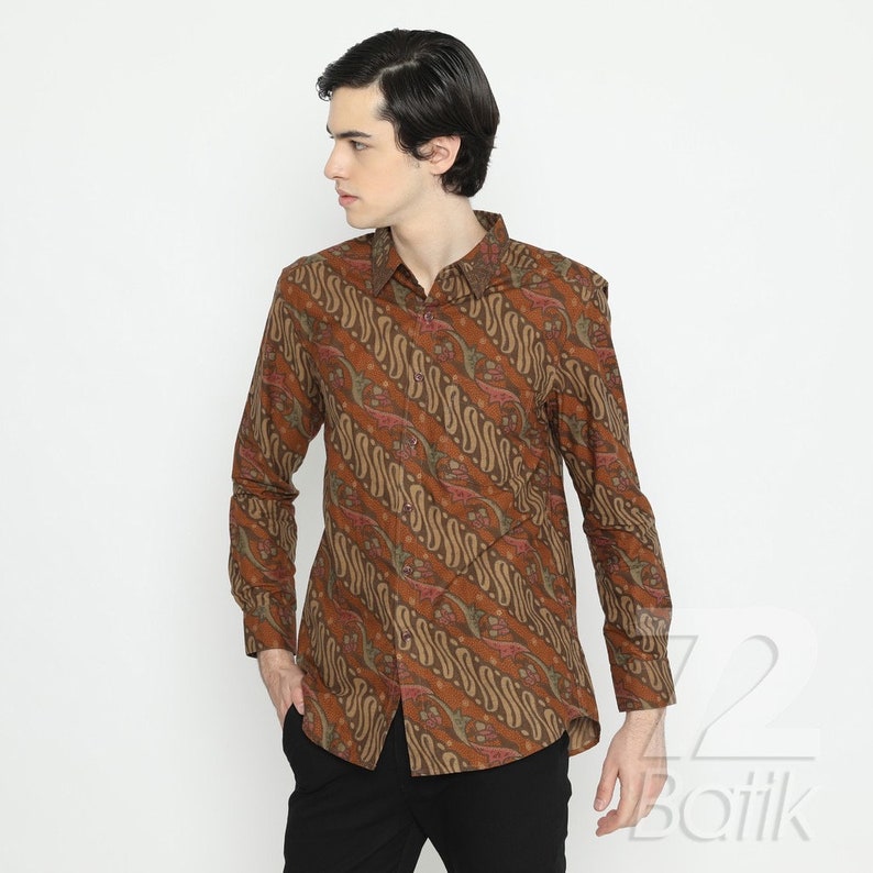 Indonesian Men Batik Shirts Instant Wraps Men's Batik Long Sleeve ...