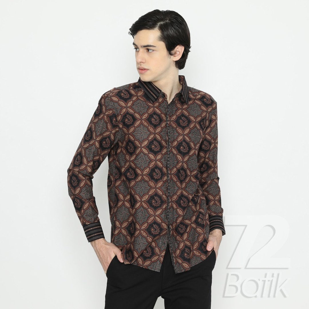 Batik Shirt Men Long Sleeve Slimfit Elegant Color Black Brown [made to ...