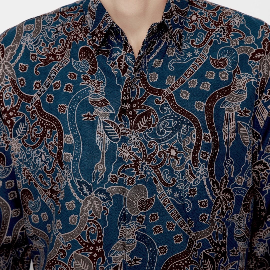 Men's Batik Shirt: Slimfit Long Sleeve Cotton Dobby - Peksi Adiwilaga ...
