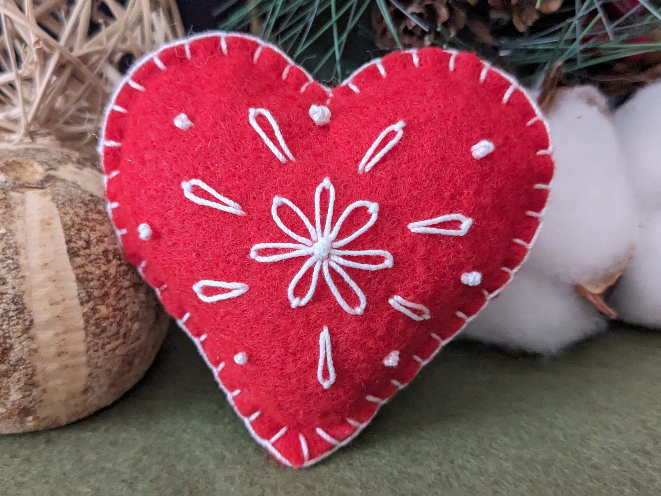 Hand Embroidered Red Felt Heart Ornaments - Set of 3, Romantic Decor - Etsy