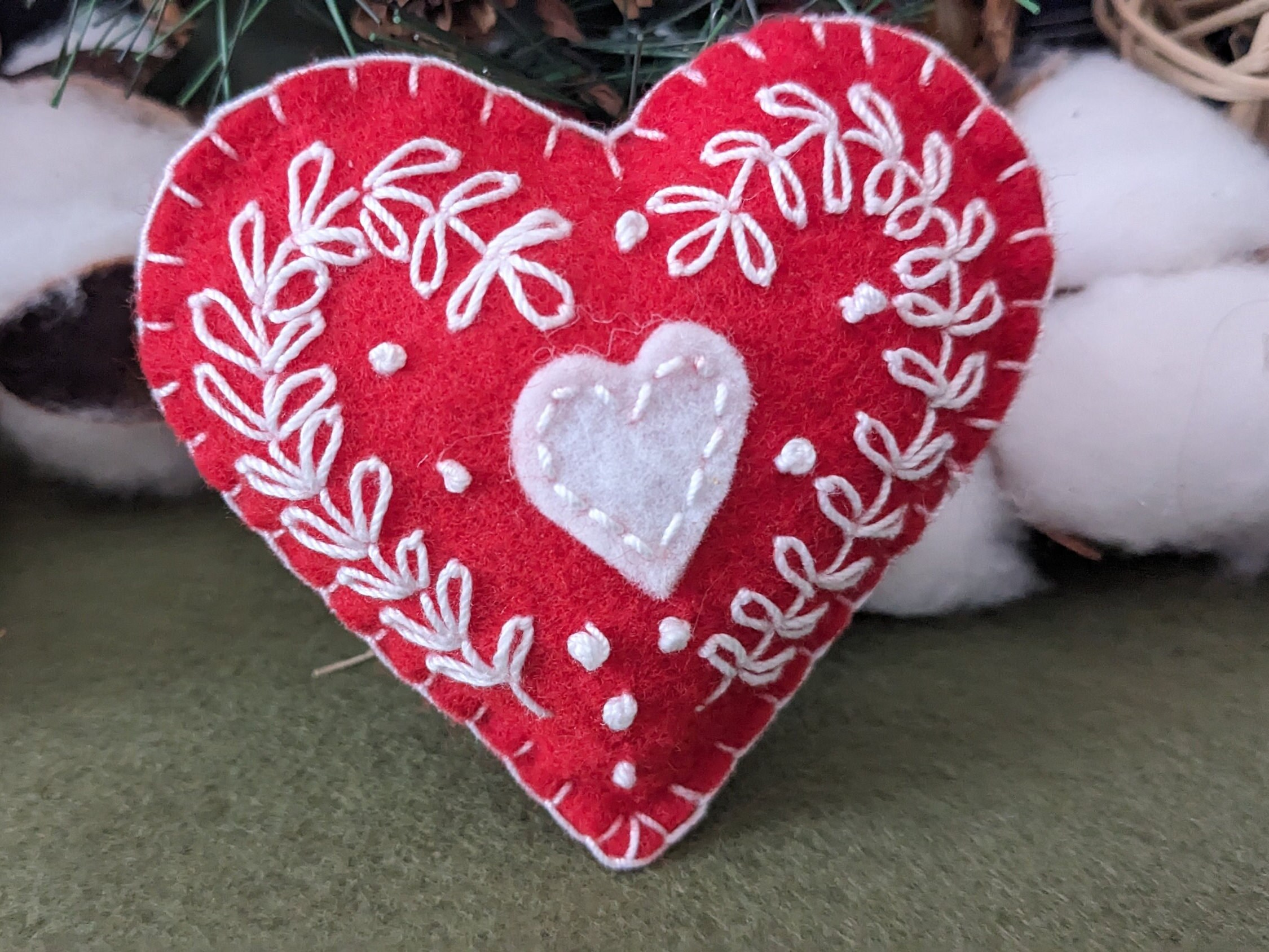 Hand Embroidered Red Felt Heart Ornaments - Set of 3, Romantic Decor - Etsy