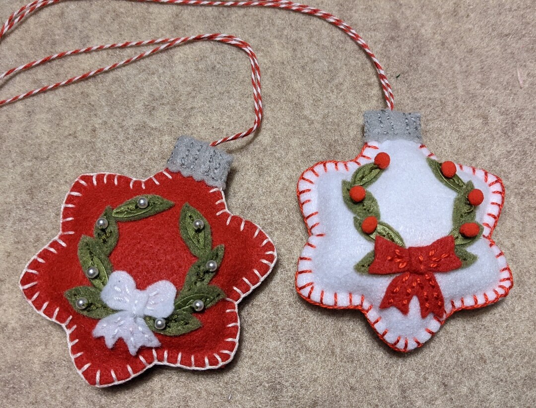 Felt Christmas Ornament Vintage Style Embroidery on Felt Ornaments ...