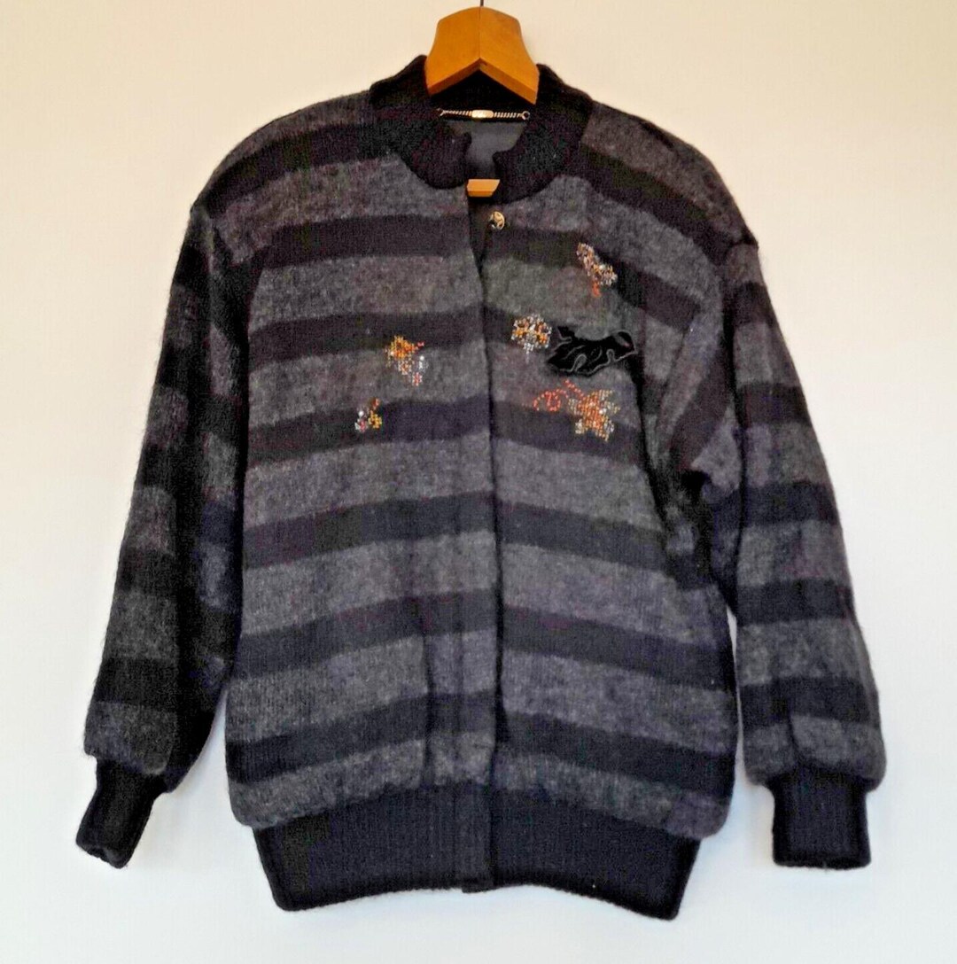 Basler Ladies Vintage Black Stripe Tight Knit Mohair Lined Cardigan Uk ...