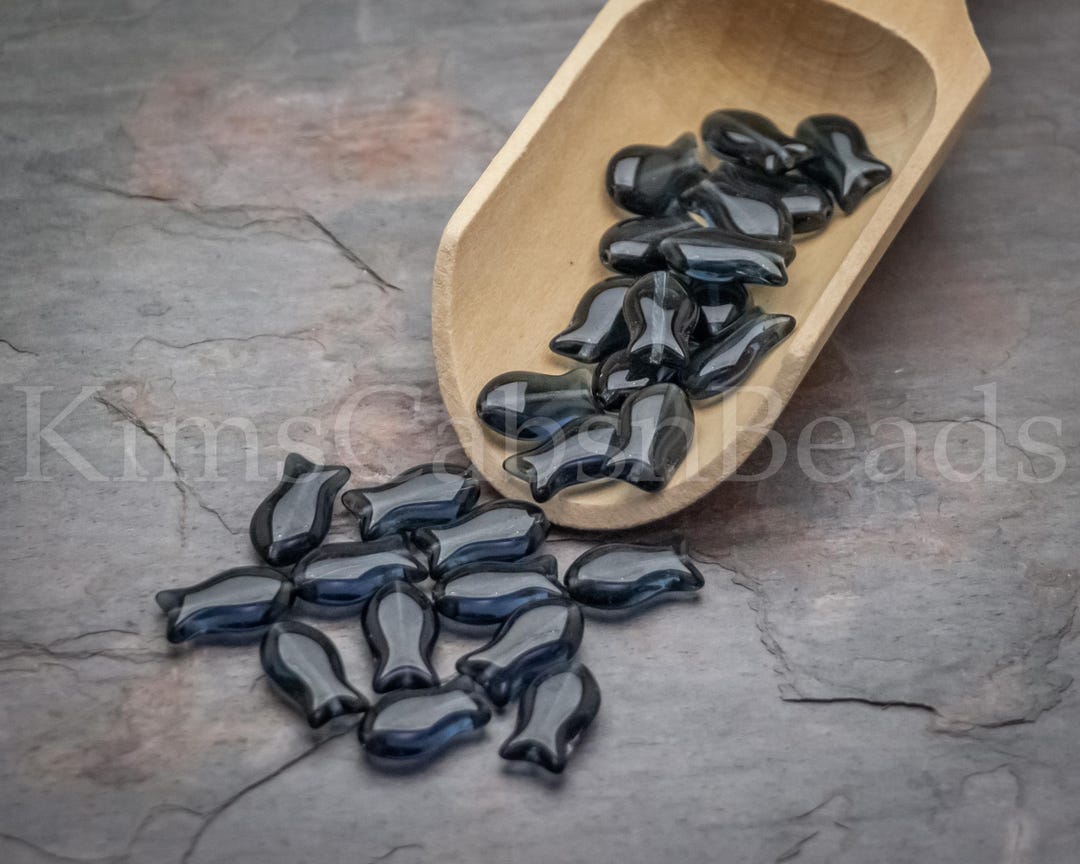 Sapphire Blue Vintage Pressed Glass Fish Beads - Lot of 10 Beads - Etsy
