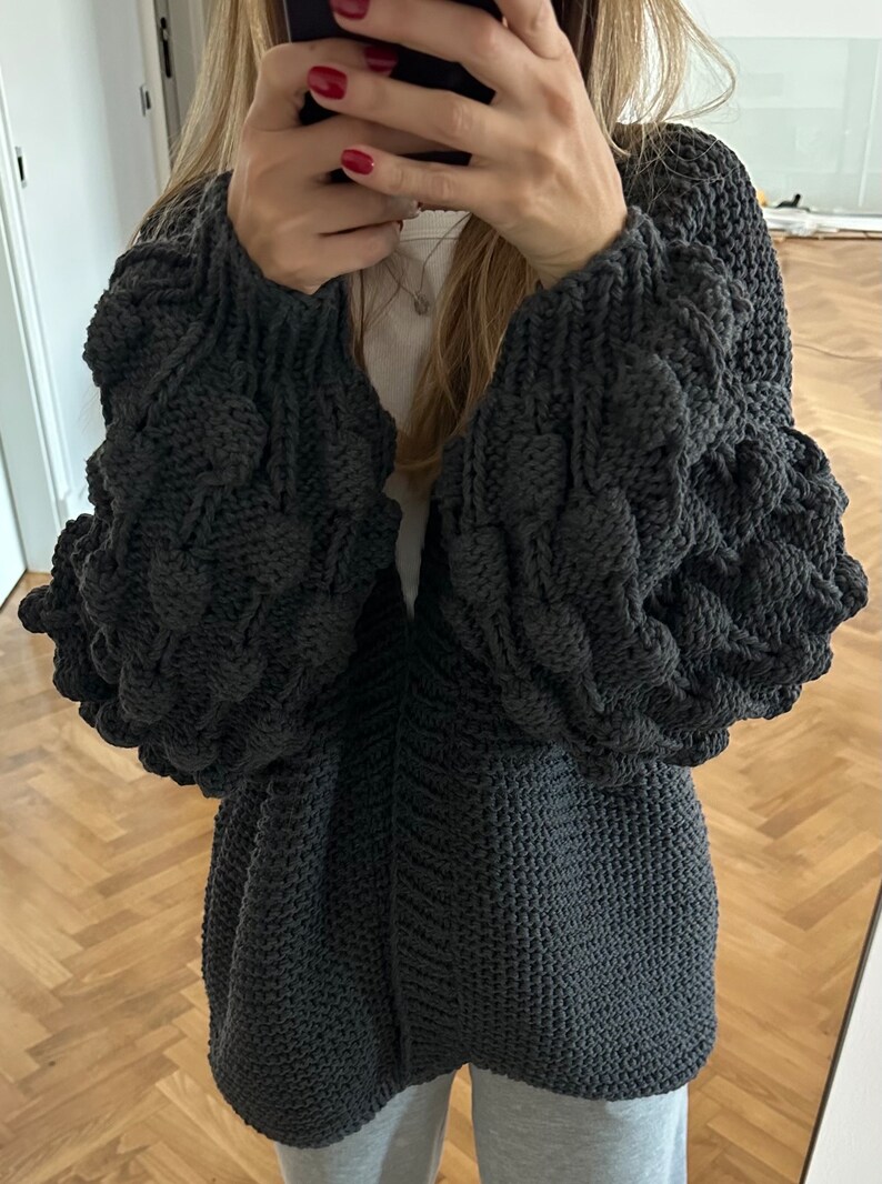 Handmade Knit Sweater, Bubble Sleeve Cardigan, Thickening Knitting ...