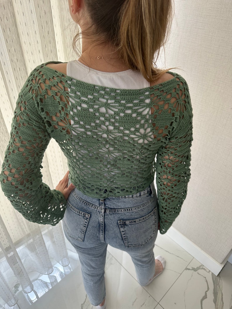 Crochet Long Sleeve Top, Handmade Summer Top, Crochet Vintage Style ...