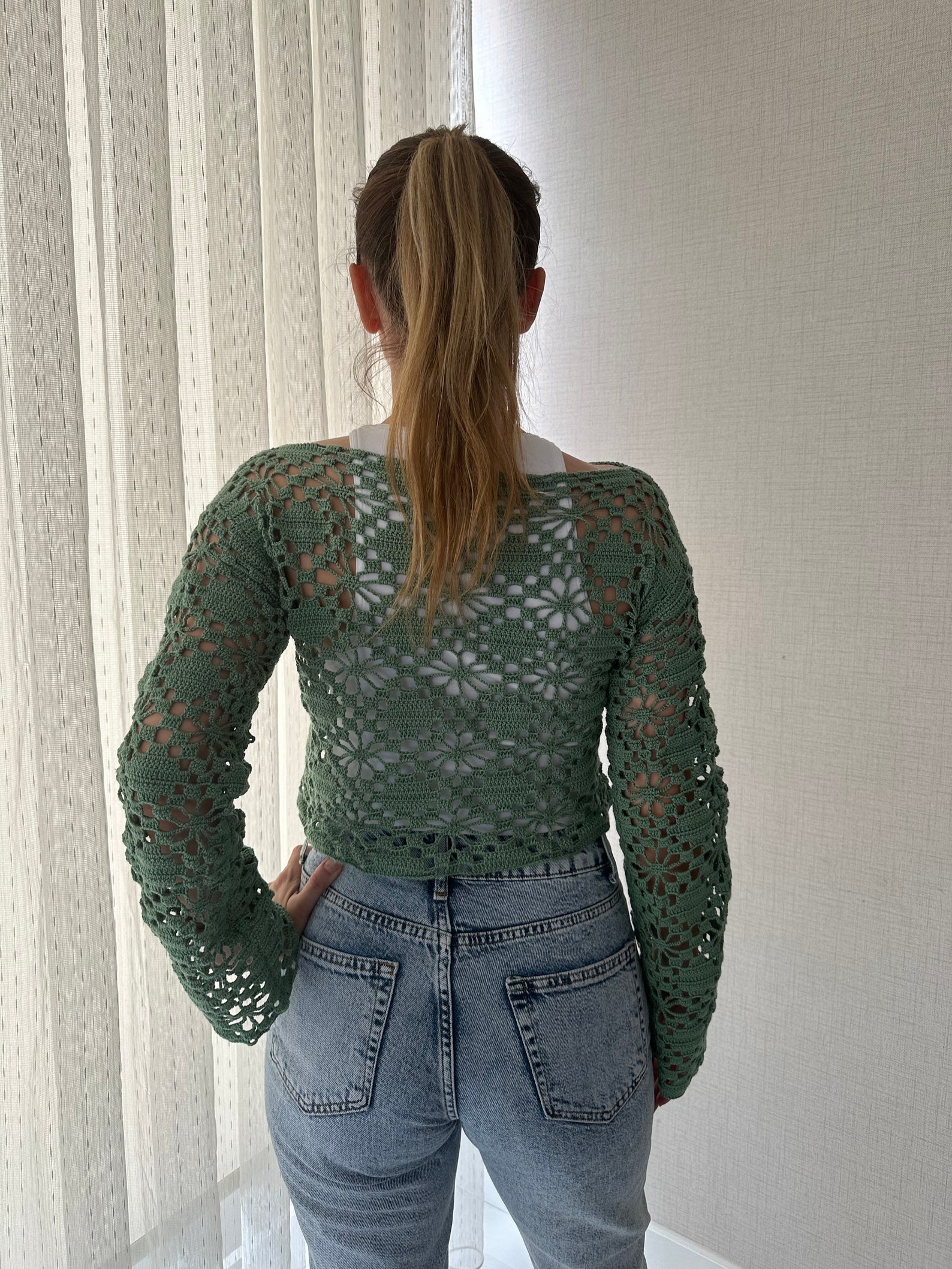 Crochet Long Sleeve Top, Handmade Summer Top, Crochet Vintage Style ...